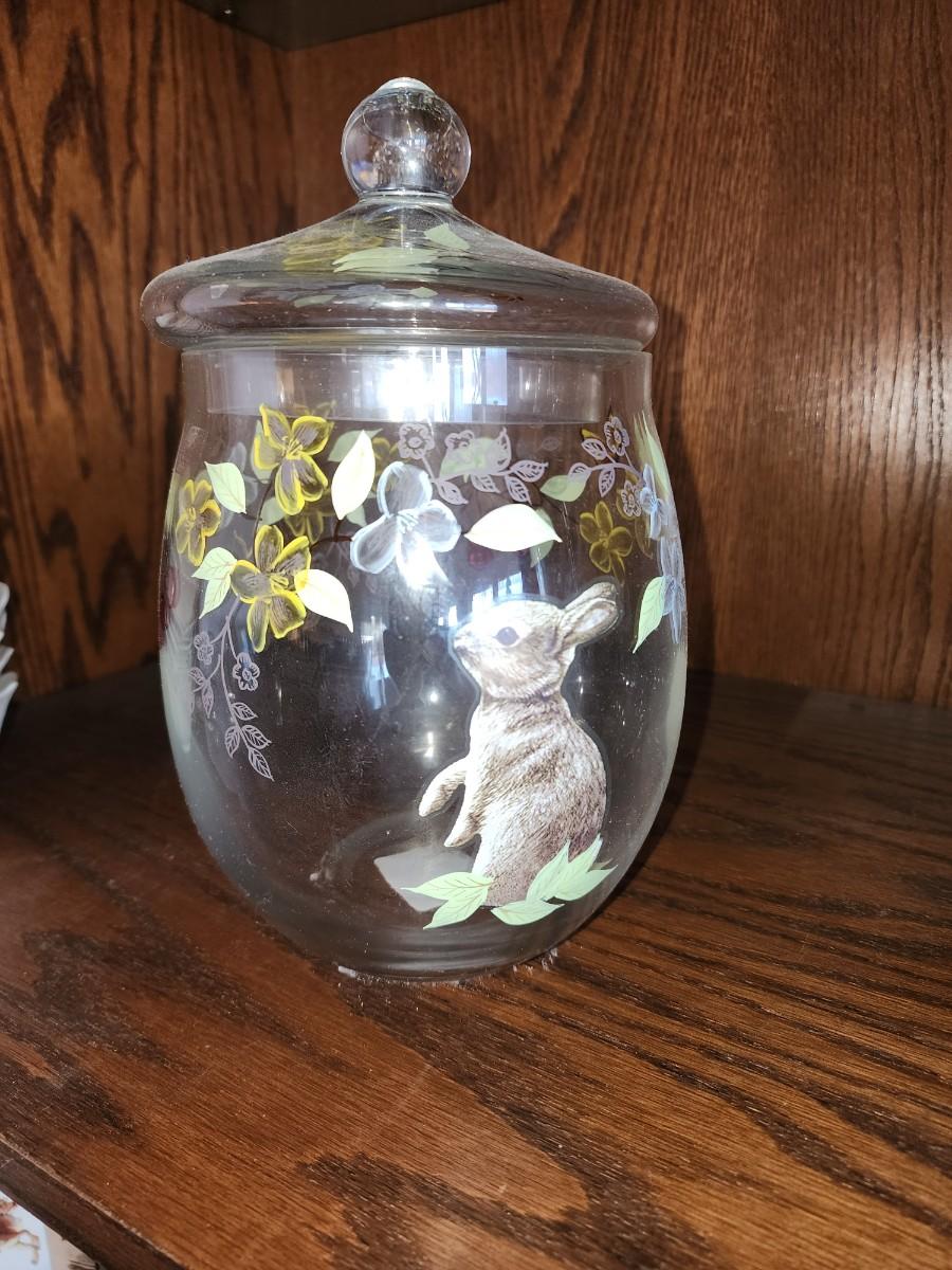Glass rabbit jar. | EstateSales.org