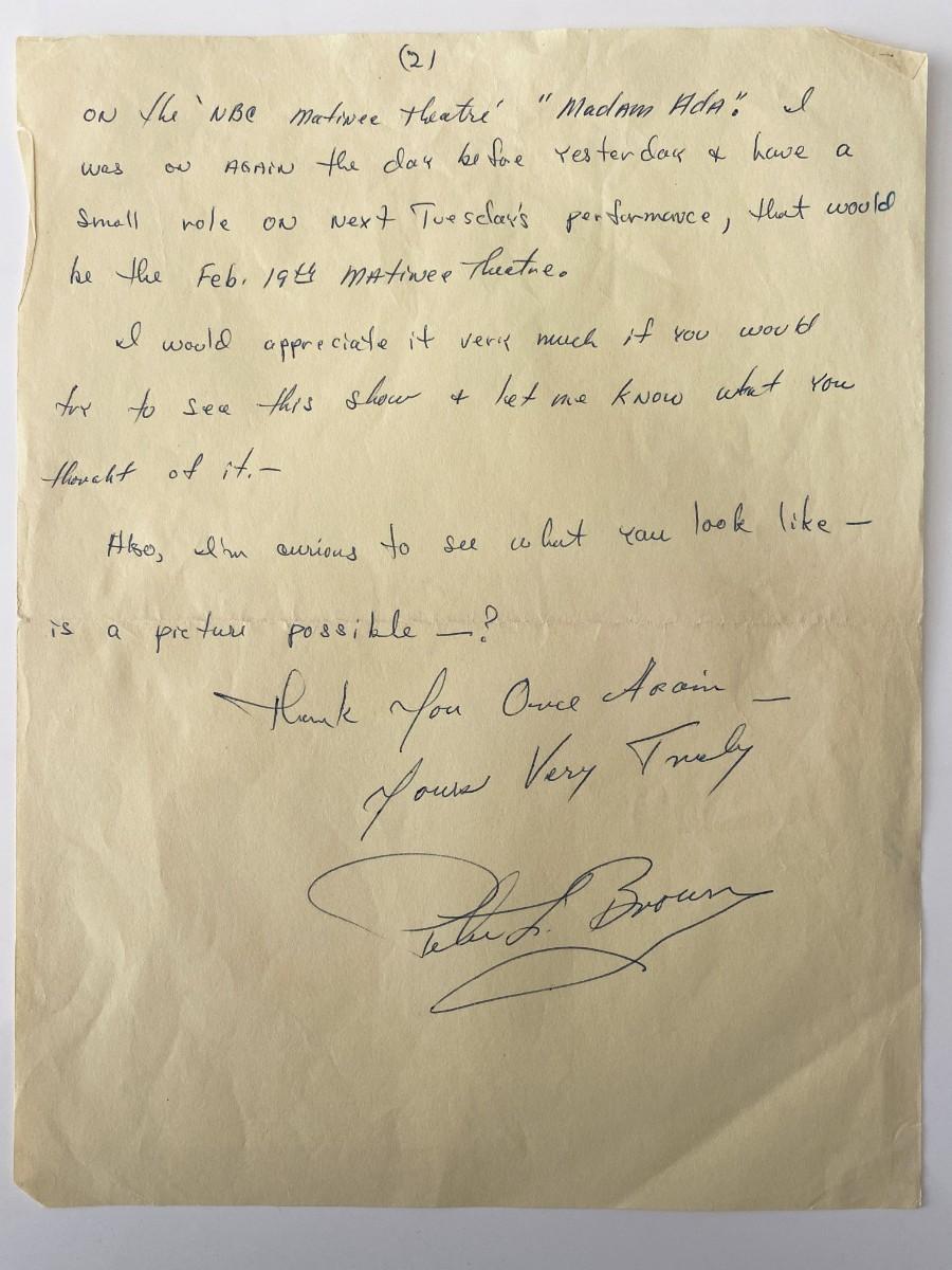 Peter Brown signed letter | EstateSales.org