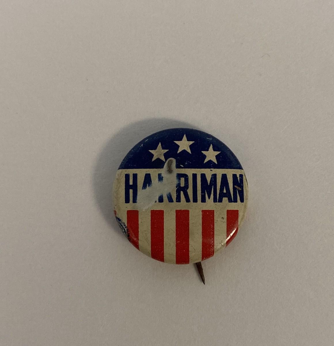 Harriman vintage campaign pin | EstateSales.org