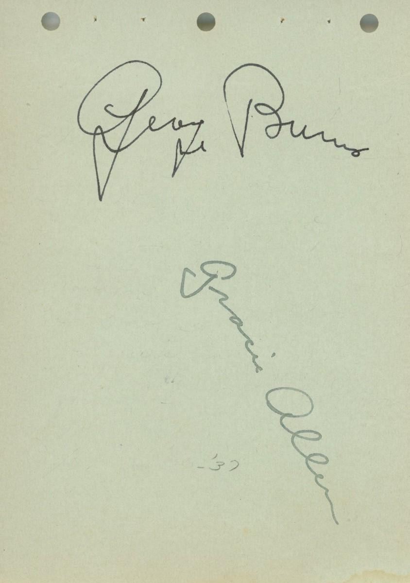 George Burns and Gracie Allen signature cut. GFA Authenticated ...