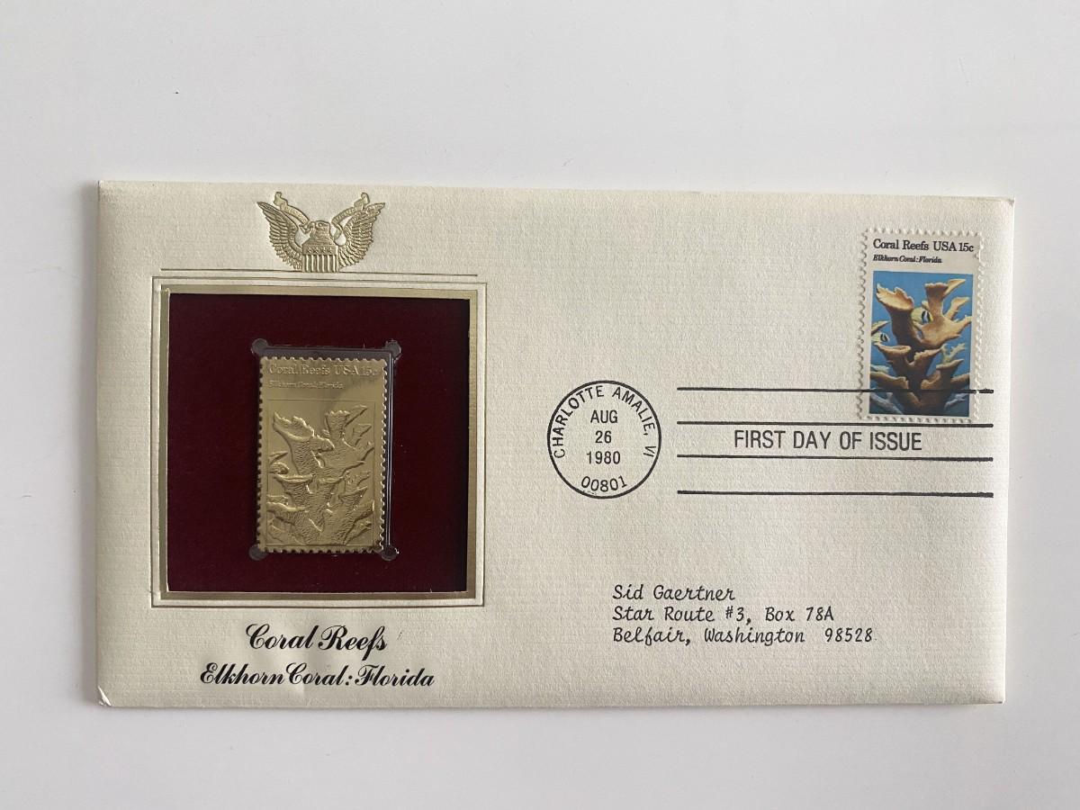 Coral Reefs Elkhorn Coral: Florida Gold Stamp Replica First Day Cover ...