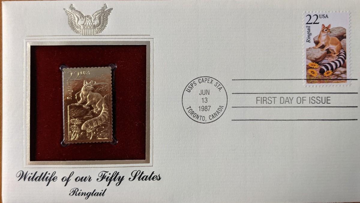 Wildlife of Our Fifty States Ringtail Gold Stamp Replica First Day ...