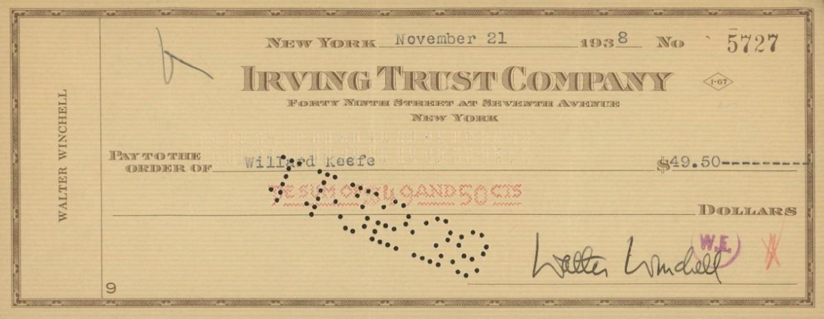 Walter Winchell signed check | EstateSales.org