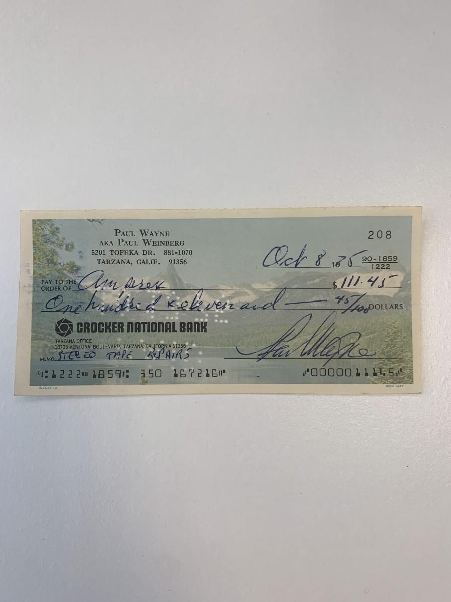 Threes Company Paul Wayne signed check | EstateSales.org