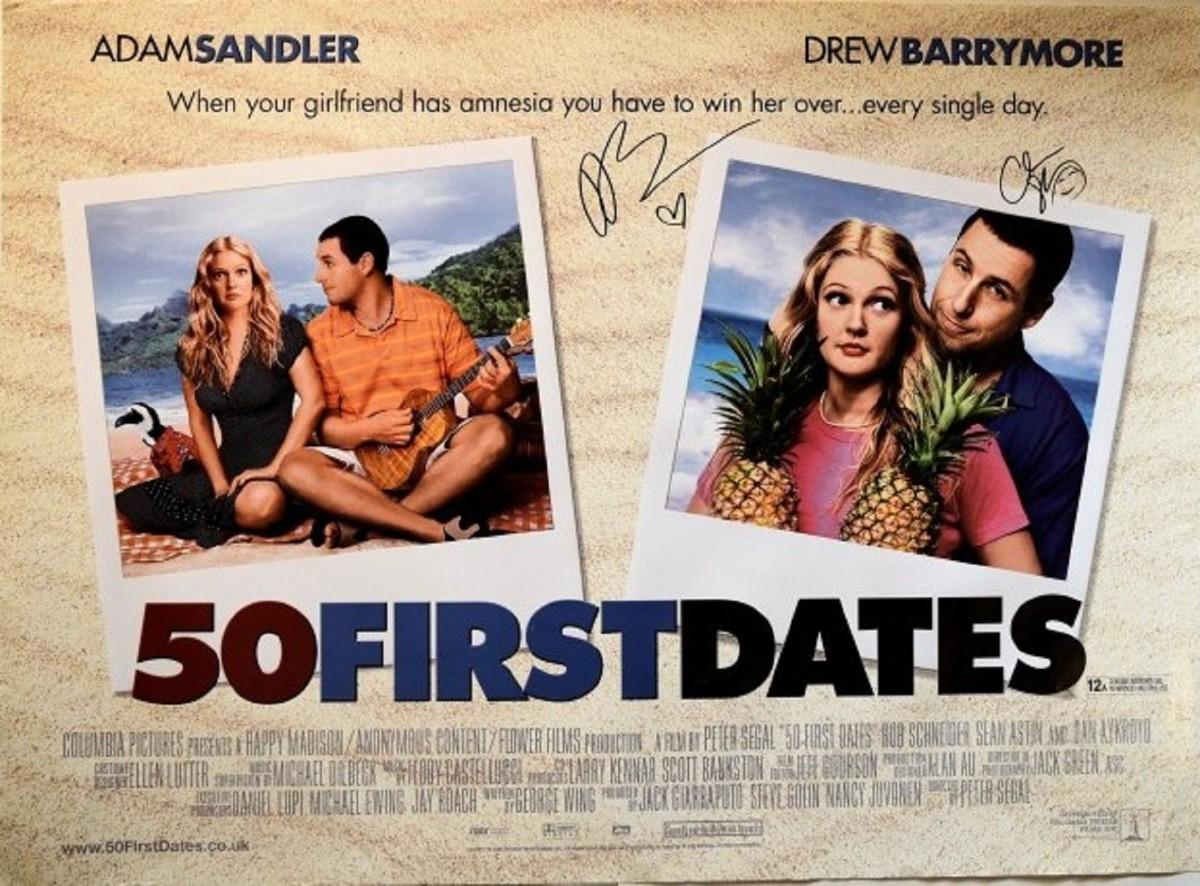 Adam Sandler and Drew Barrymore signed "Fifty First Dates" promo poster ...