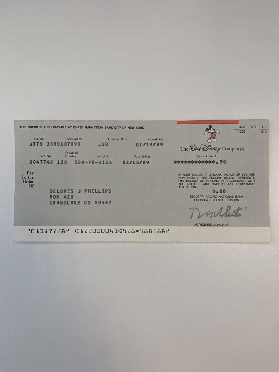 Walt Disney stock dividend check | EstateSales.org
