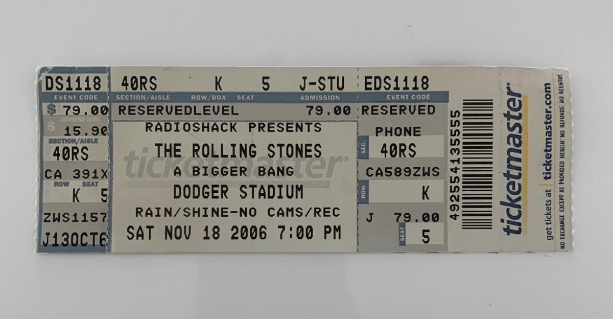 Rolling Stones ticket Dodger Stadium 11/18/06 | EstateSales.org