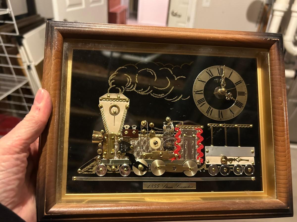Framed clock steam engine Train, steam punk | EstateSales.org