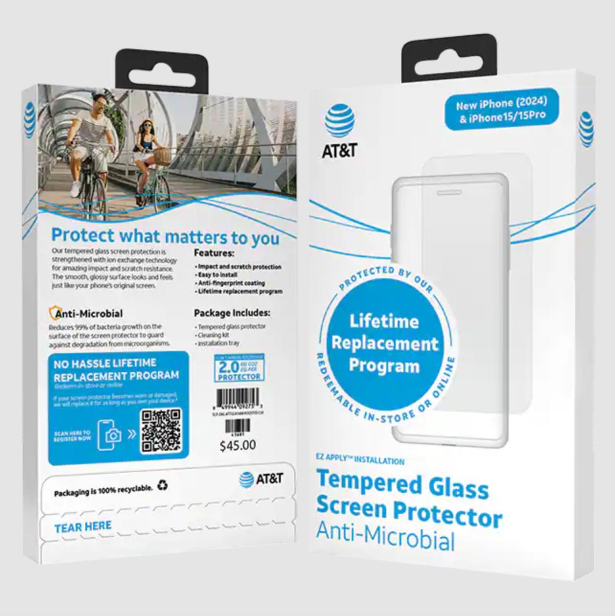 iPhone 16 Plus/15 Plus/15 Pro Max AT&T Tempered Glass Antimicrobial ...