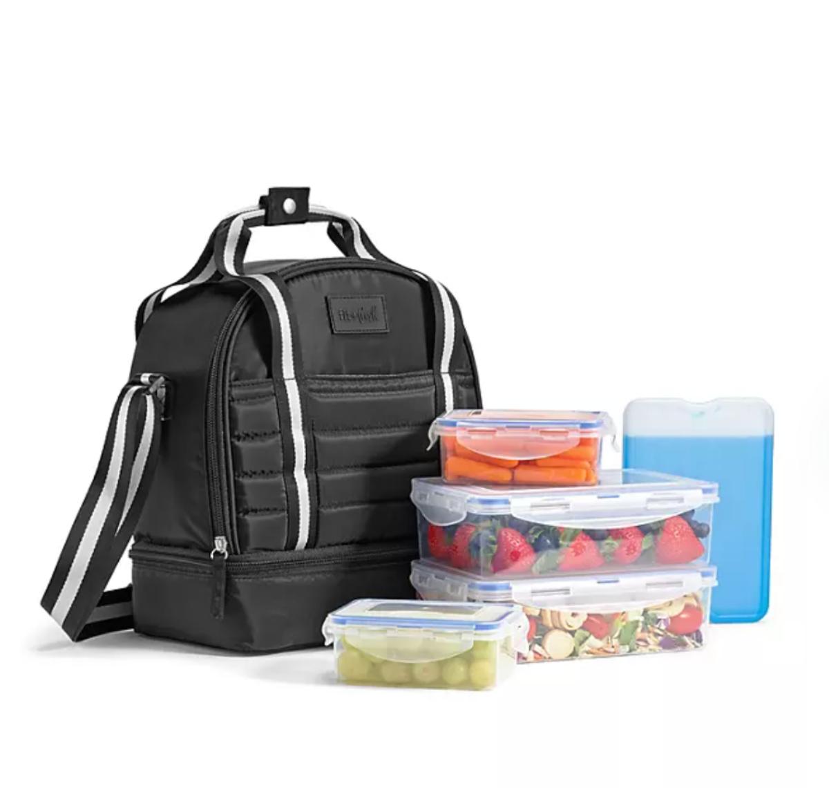 Fit & Fresh Lunch Tote, Includes Meal Prep Set & Ice Pack - Black Lunch ...