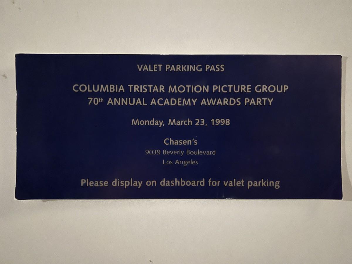 Original 1998 Valet Parking Pass to 70th Annual Academy Awards Party at ...
