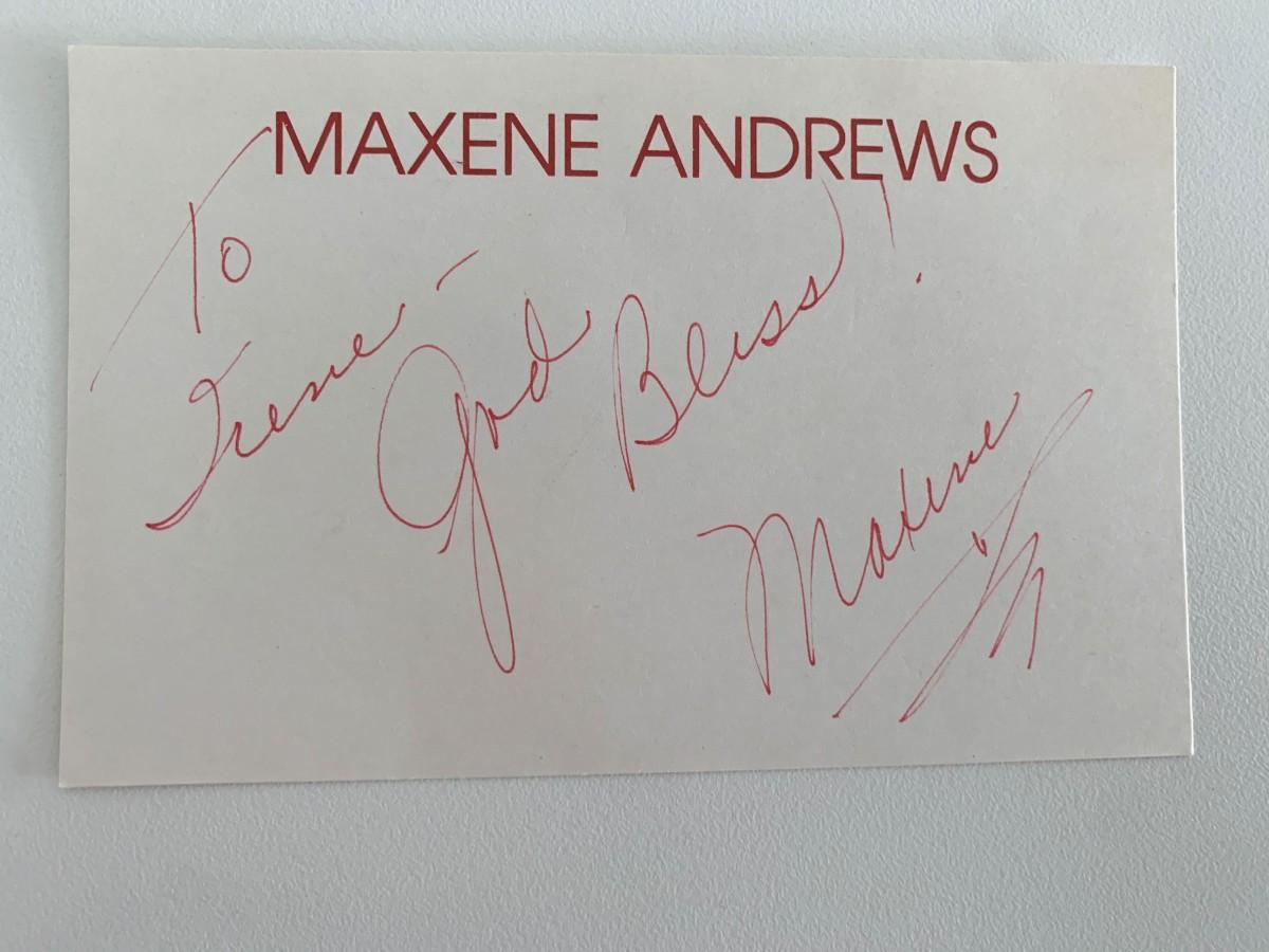 Singer and actress Maxene Andrews original signature | EstateSales.org