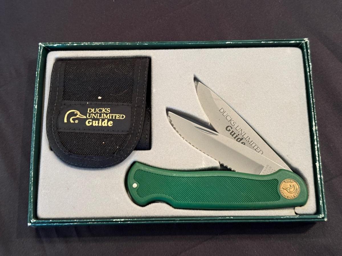 Ducks Unlimited Guide green collectible 2 blade pocket knife in box ...