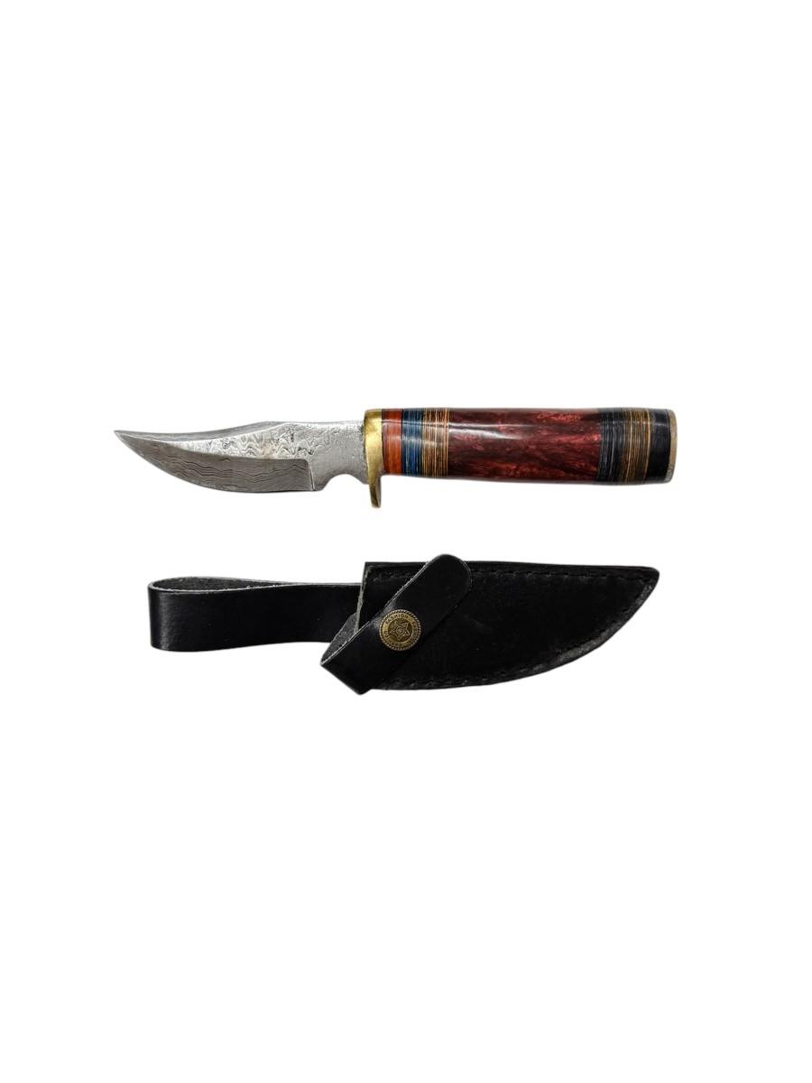 D - Maroon & Brown Handle Handmade Damascus Steel Fixed Blade Knife w ...