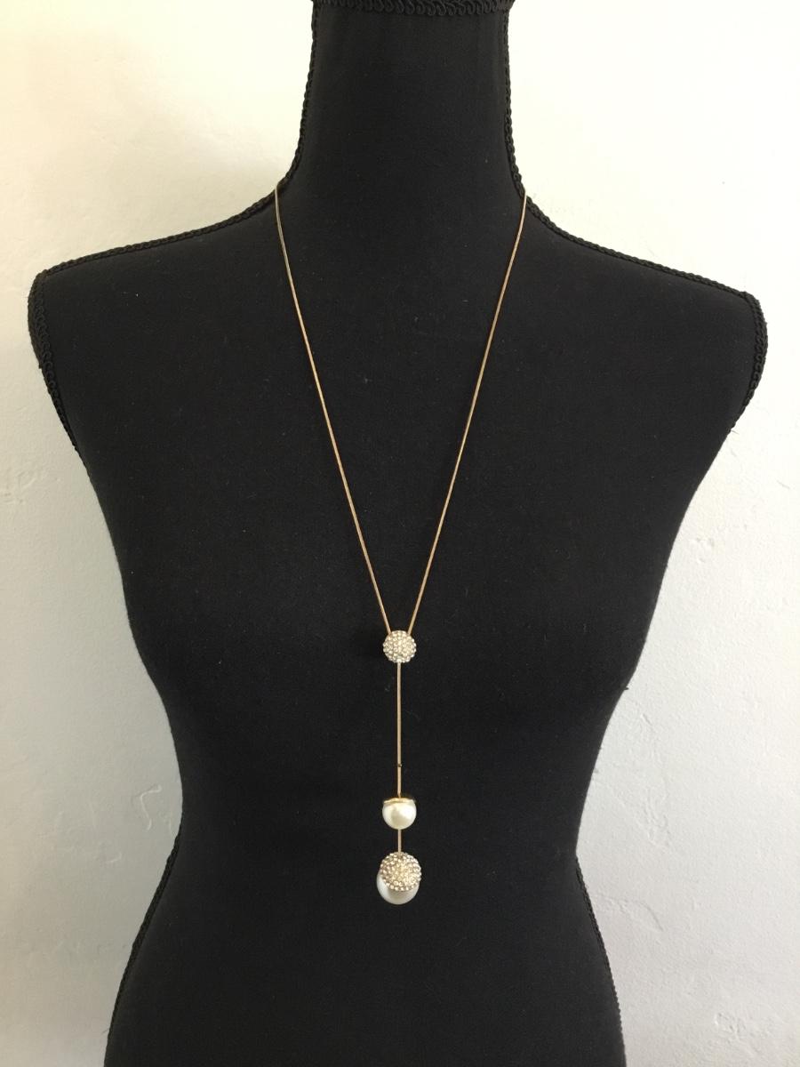 Jules B gold tone rhinestone, faux, pearl necklace | EstateSales.org