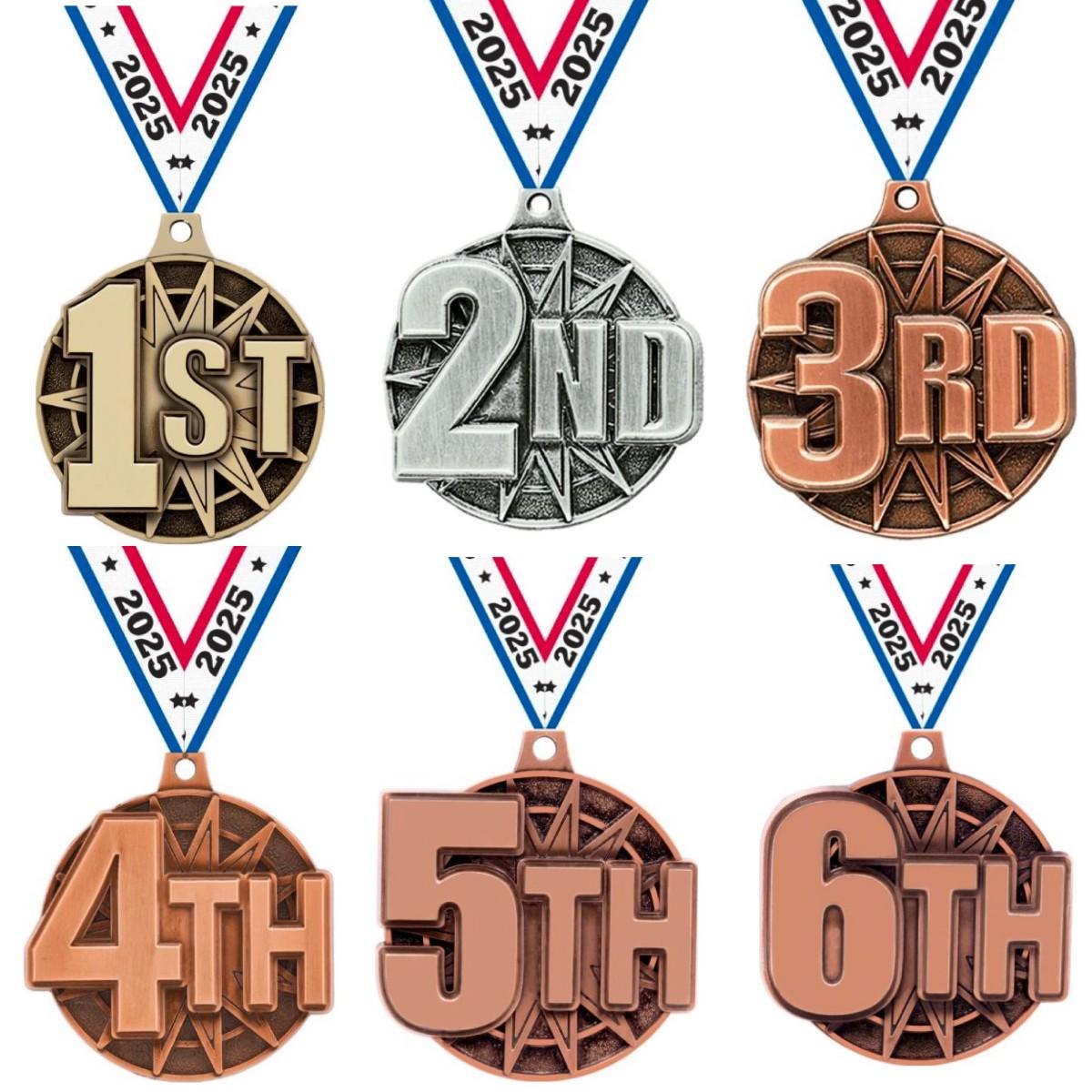 Bundle of 62 Crown Awards 1st-6th Place 2" 3D Diecast Medals w/2025 ...