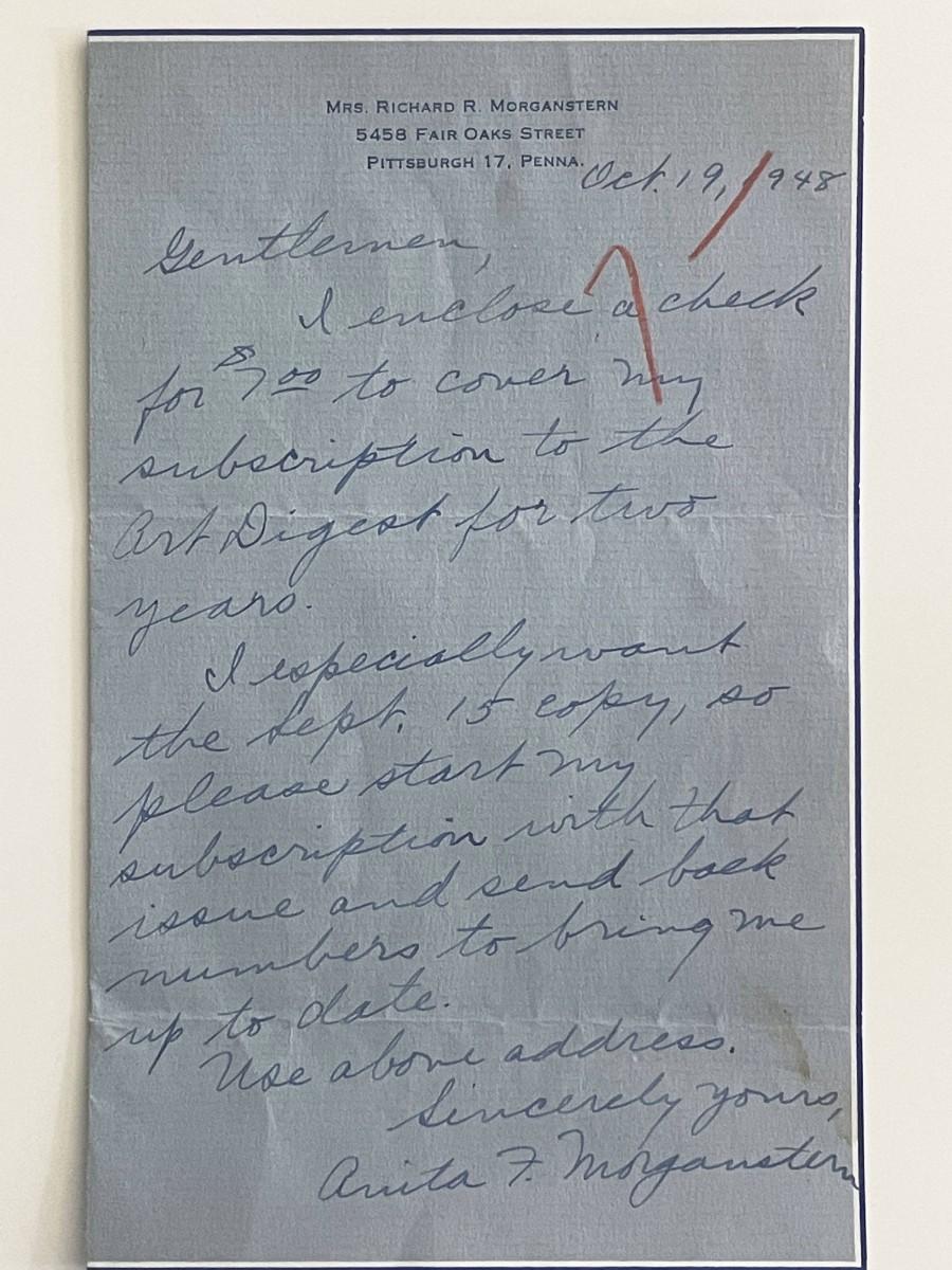 Mrs Richard R. Morganstern signed letter | EstateSales.org