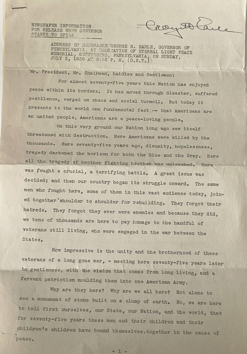 Gov. of Pennsylvania George H. Earle signed letter | EstateSales.org
