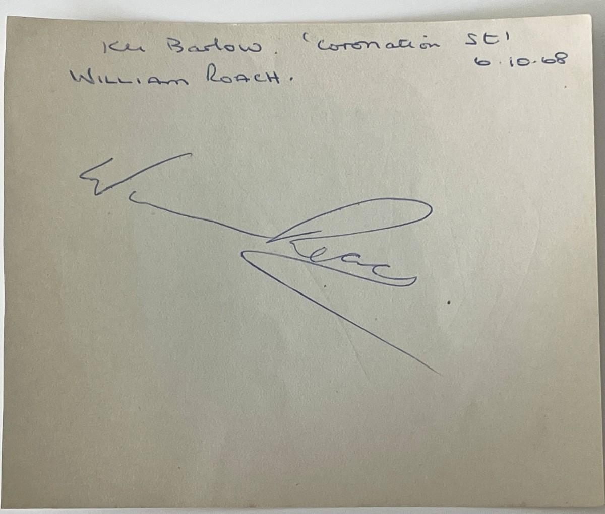 English actor William Roache autograph note | EstateSales.org