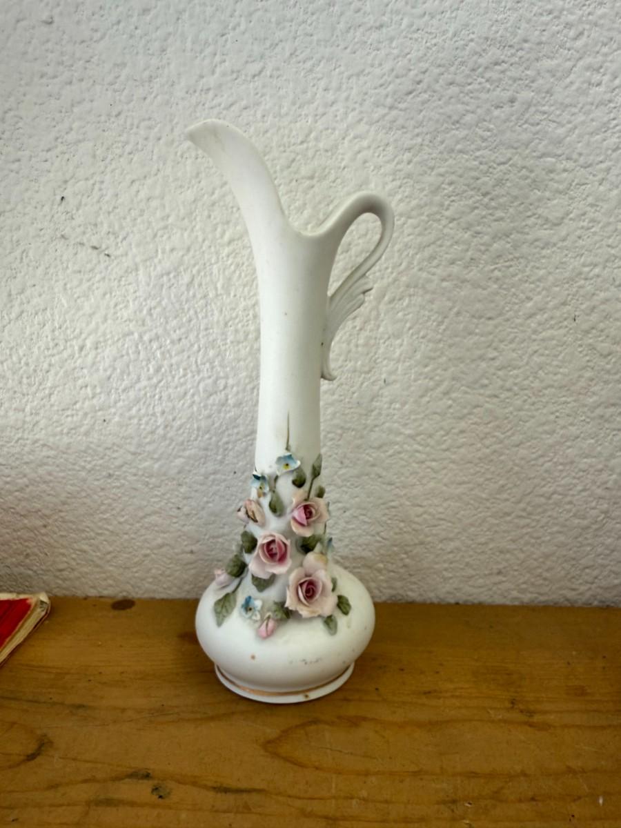 Vintage Lefton China Hand Painted Bud Vase Pitcher 3-D Floral Design ...