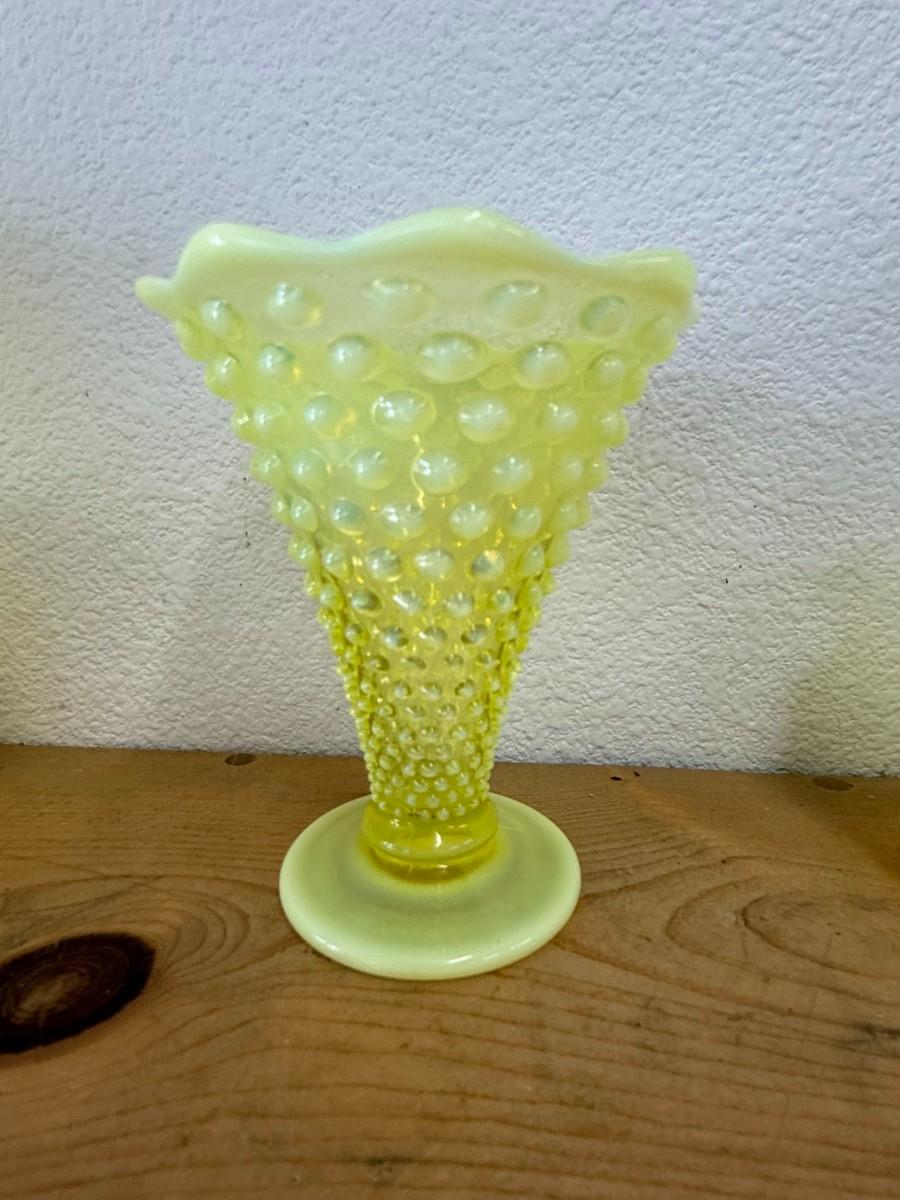 Uranium Fenton Vaseline Glass Opalescent Hobnail Vase | EstateSales.org