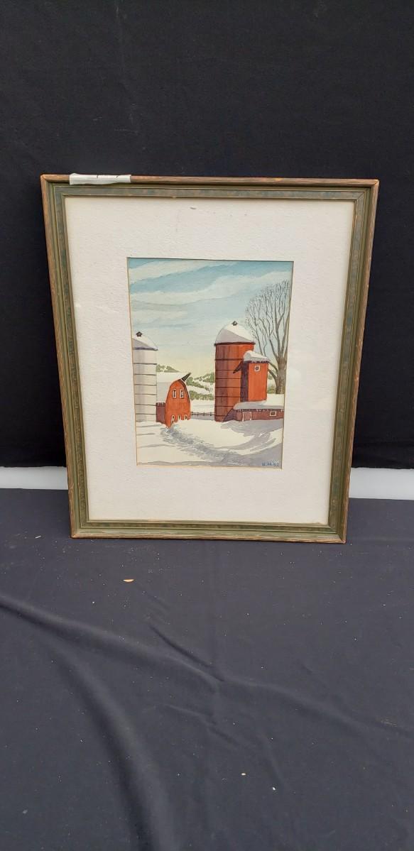 Silo/Red Barn With Snow Background | EstateSales.org