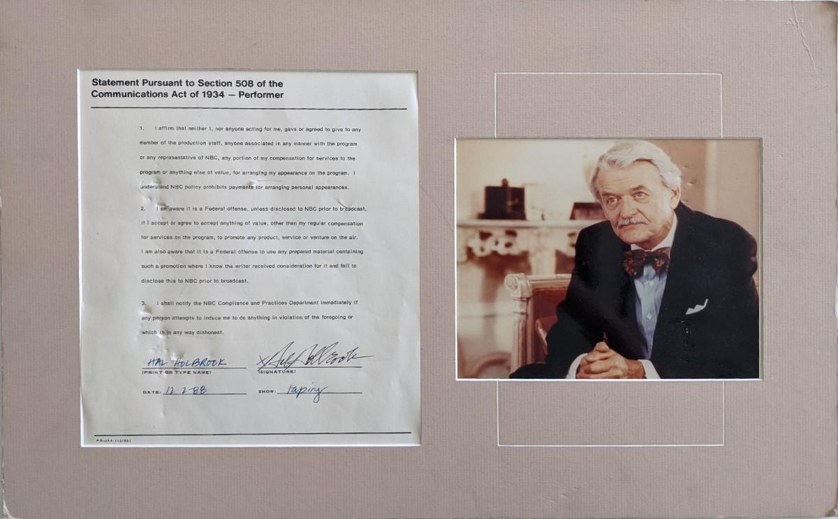 Hal Holbrook signed Communications Act of 1934 | EstateSales.org