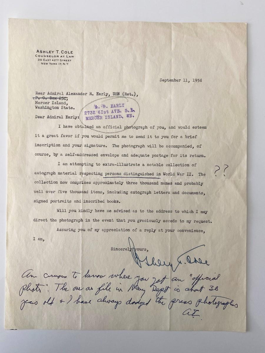 U.S. Navy Rear Admiral Alexander Early signed letter | EstateSales.org