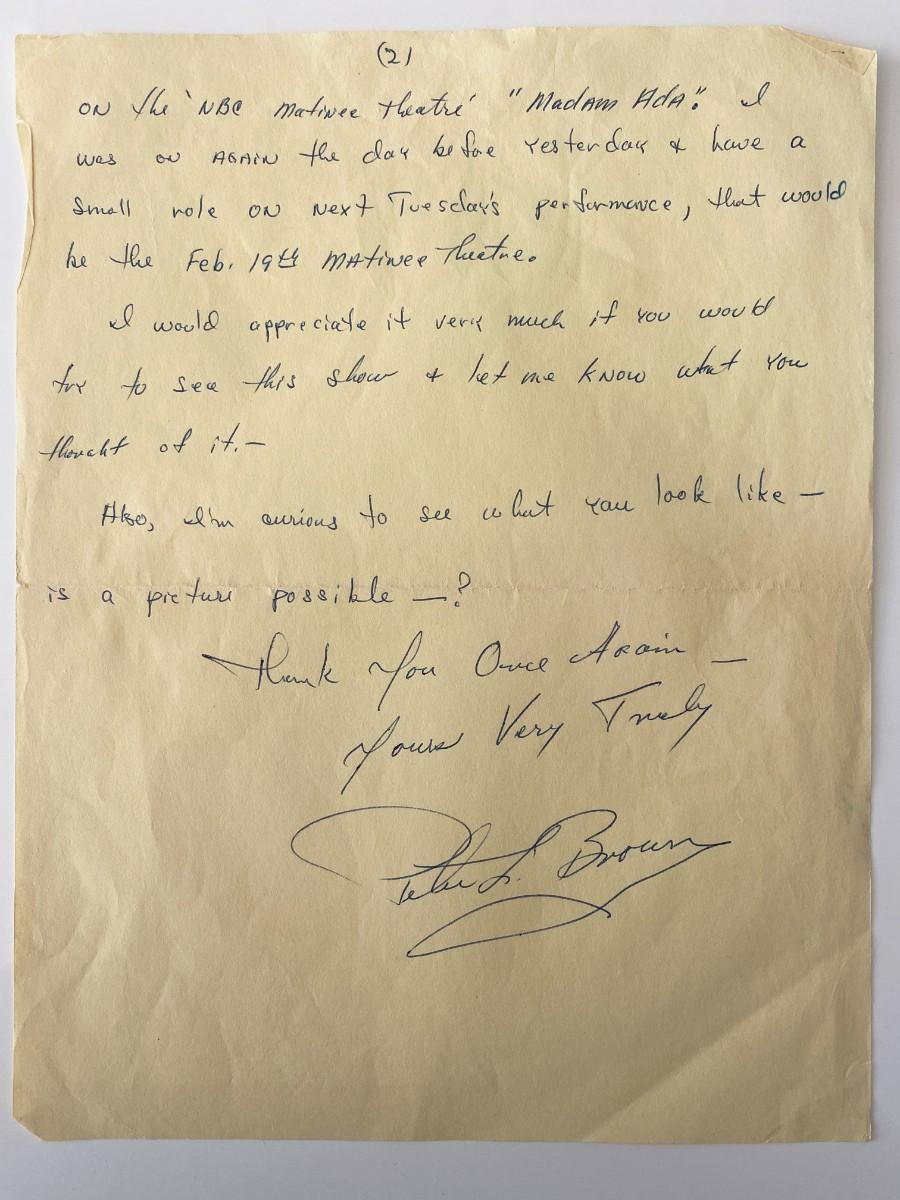 Peter Brown signed letter | EstateSales.org