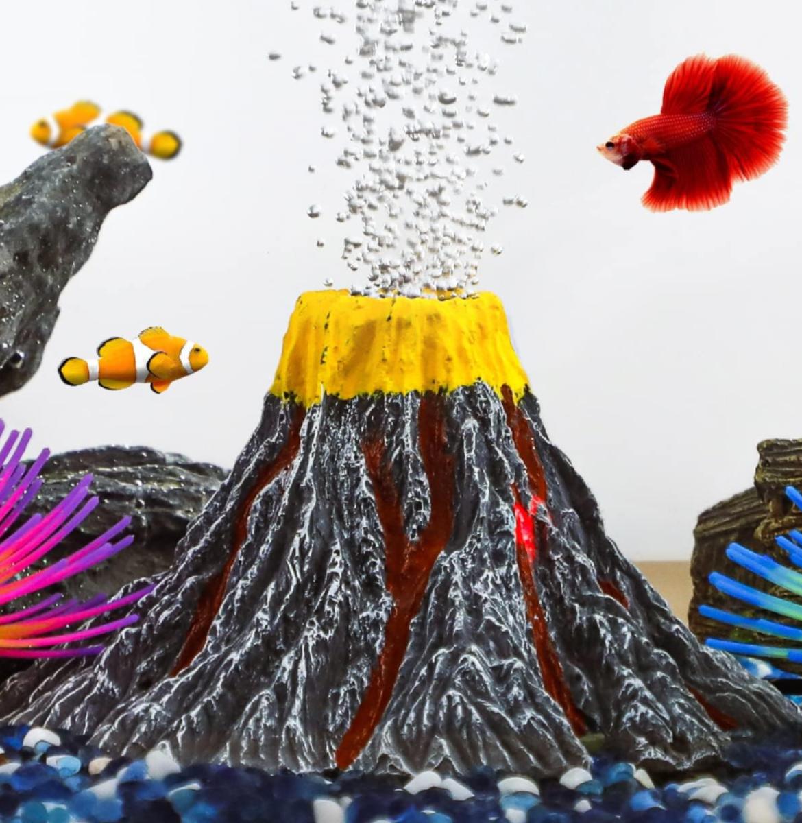 Aquaglobe Aquarium Volcano Ornament Kit with Air Stone Bubbler Fish ...