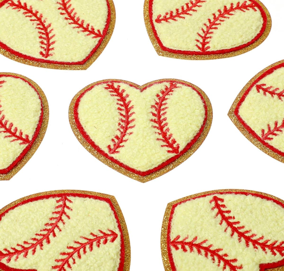 20-Pack Softball Heart Iron On Chenille Patches Glitter Bulk Sew On Patches Fuzzy Applique, Iron ...
