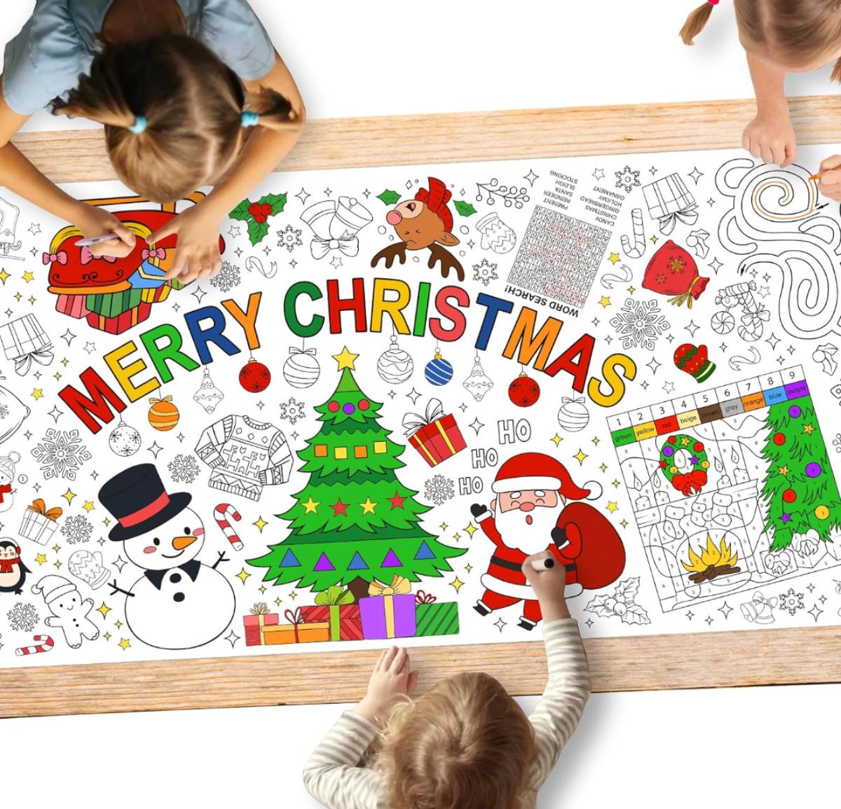 Christmas Activity Poster Table Cover, Merry Christmas Party Coloring ...