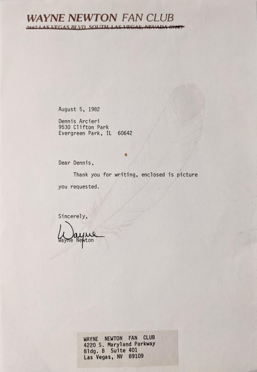 Wayne Newton signed letter | EstateSales.org