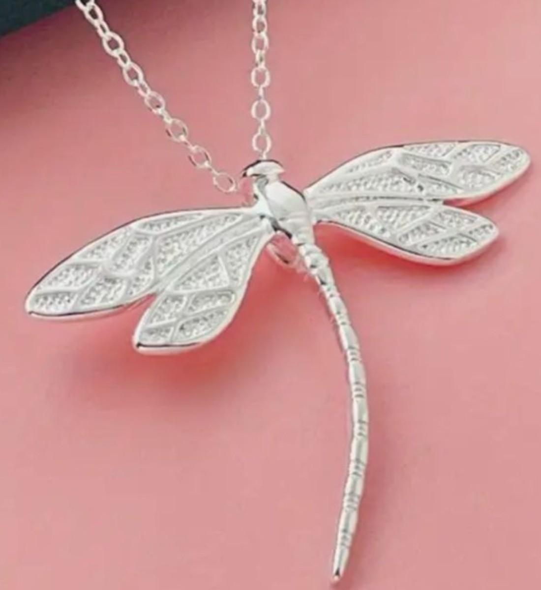 DAT - 925 Silver Plated Dragonfly Pendant Necklace with Chain ...