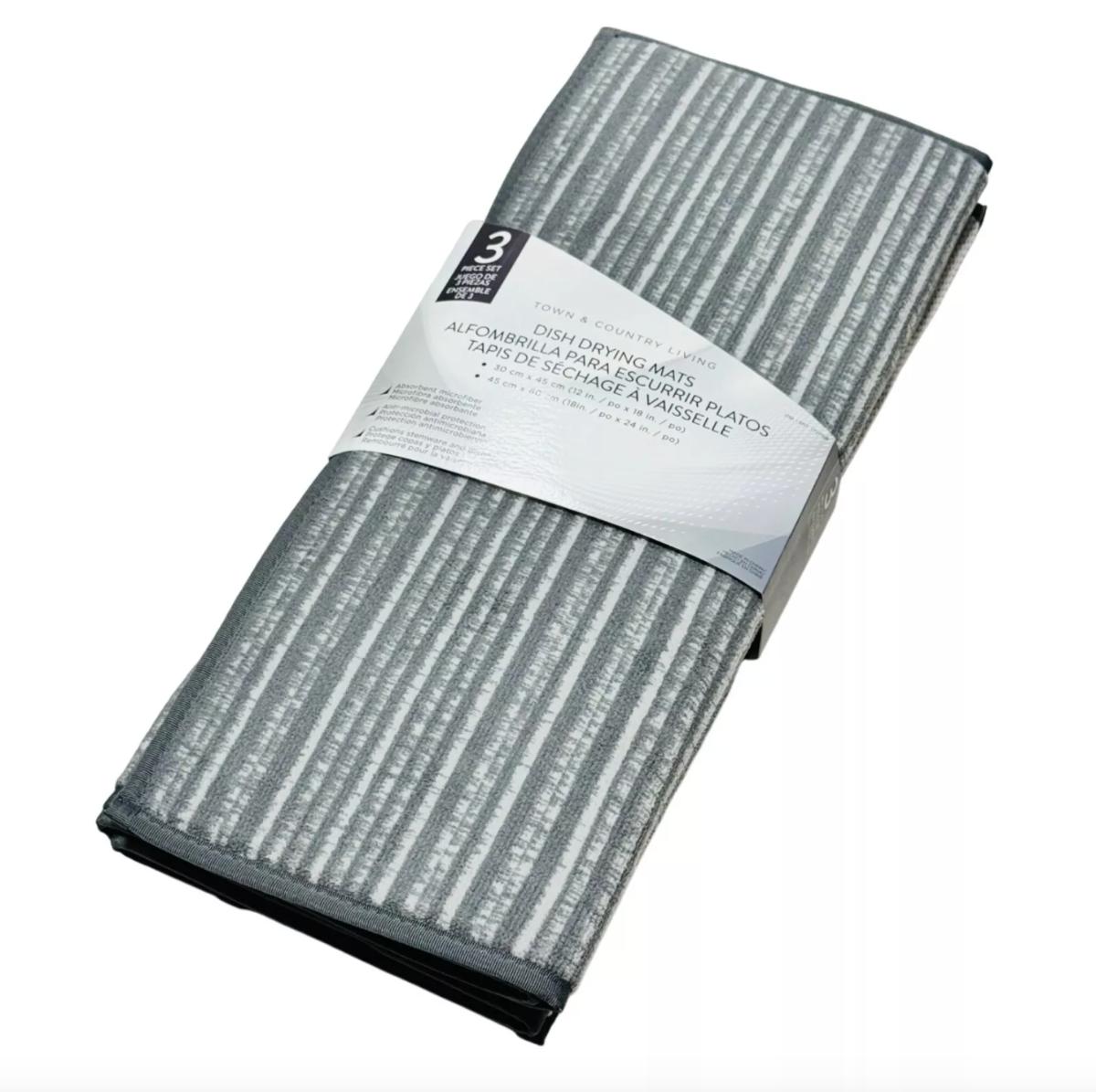 3-Piece Town & Country Living Gray Striped Microfiber Dish Drying Mats ...