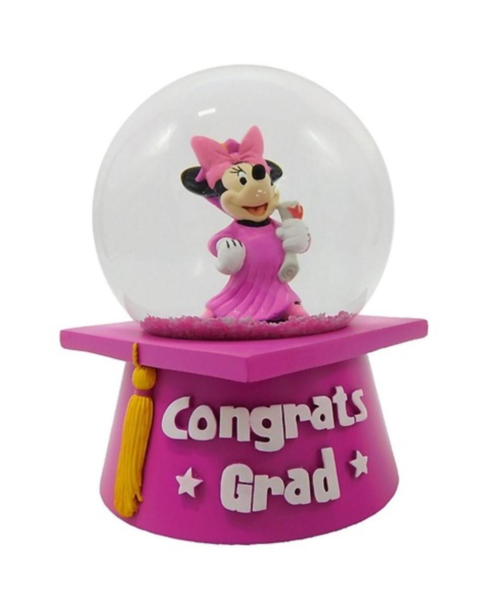 Disney Minnie Mouse Pink Graduation Cap Water Globe Wind Up Playing ...