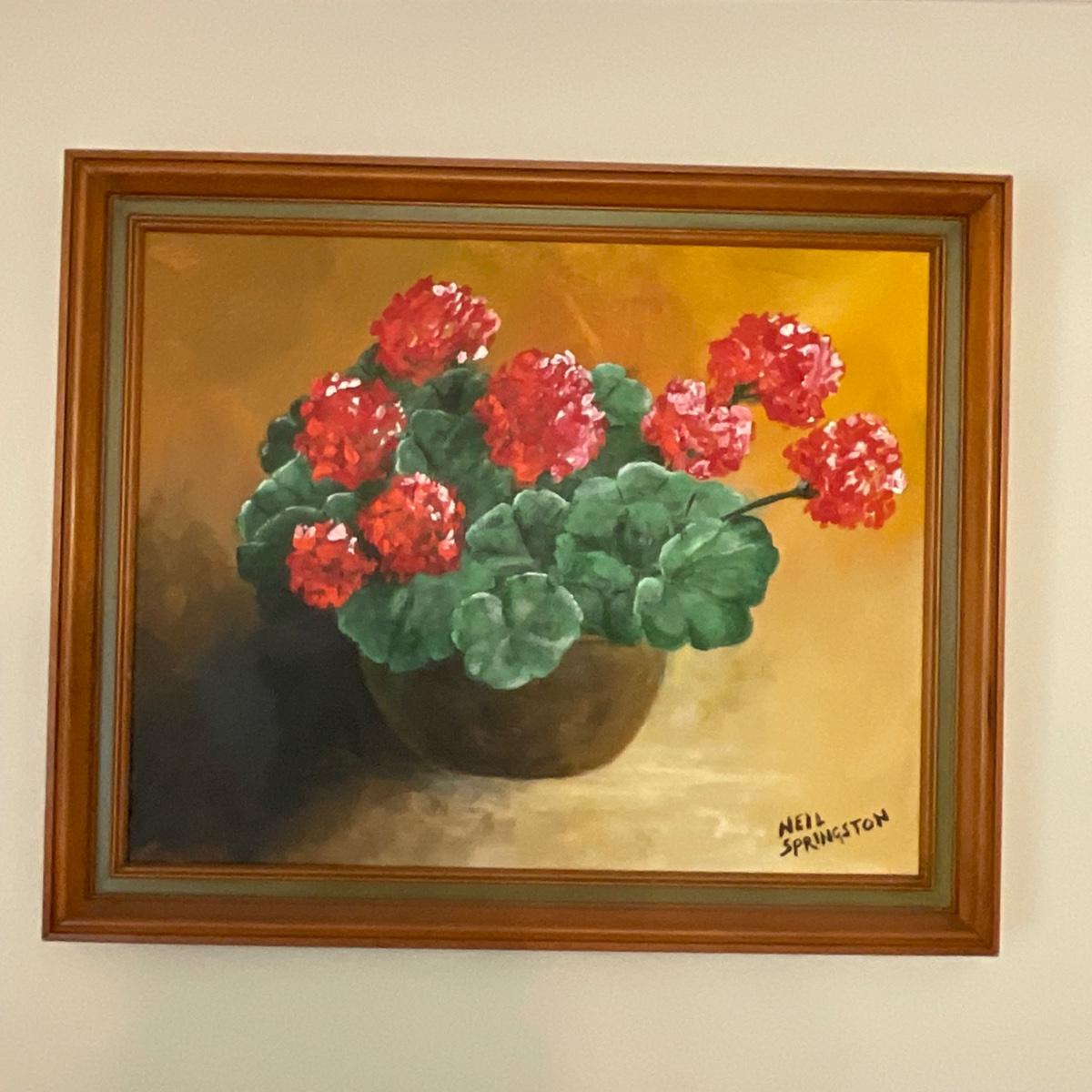 L1462 Original Neil Springston Painting of Geraniums | EstateSales.org