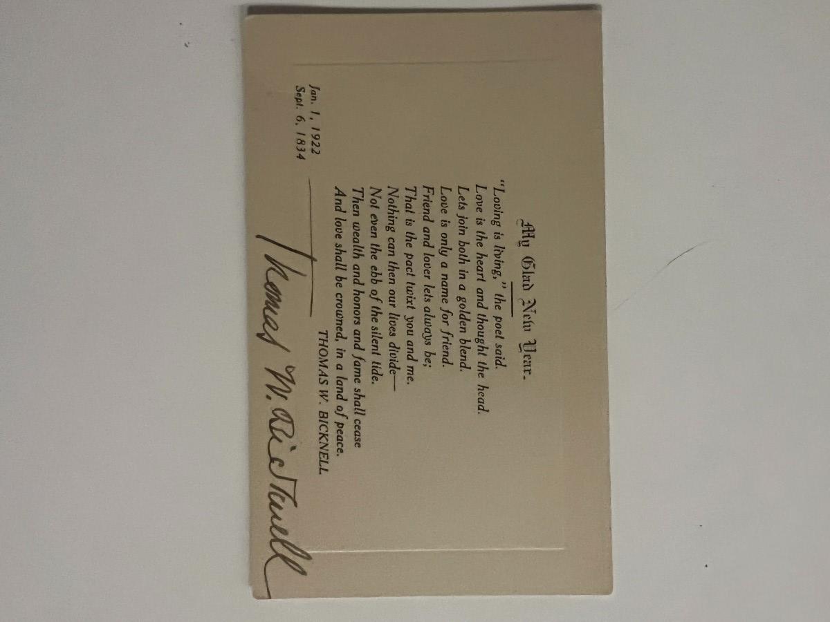 American Historian Thomas W. Bicknell signed poem | EstateSales.org