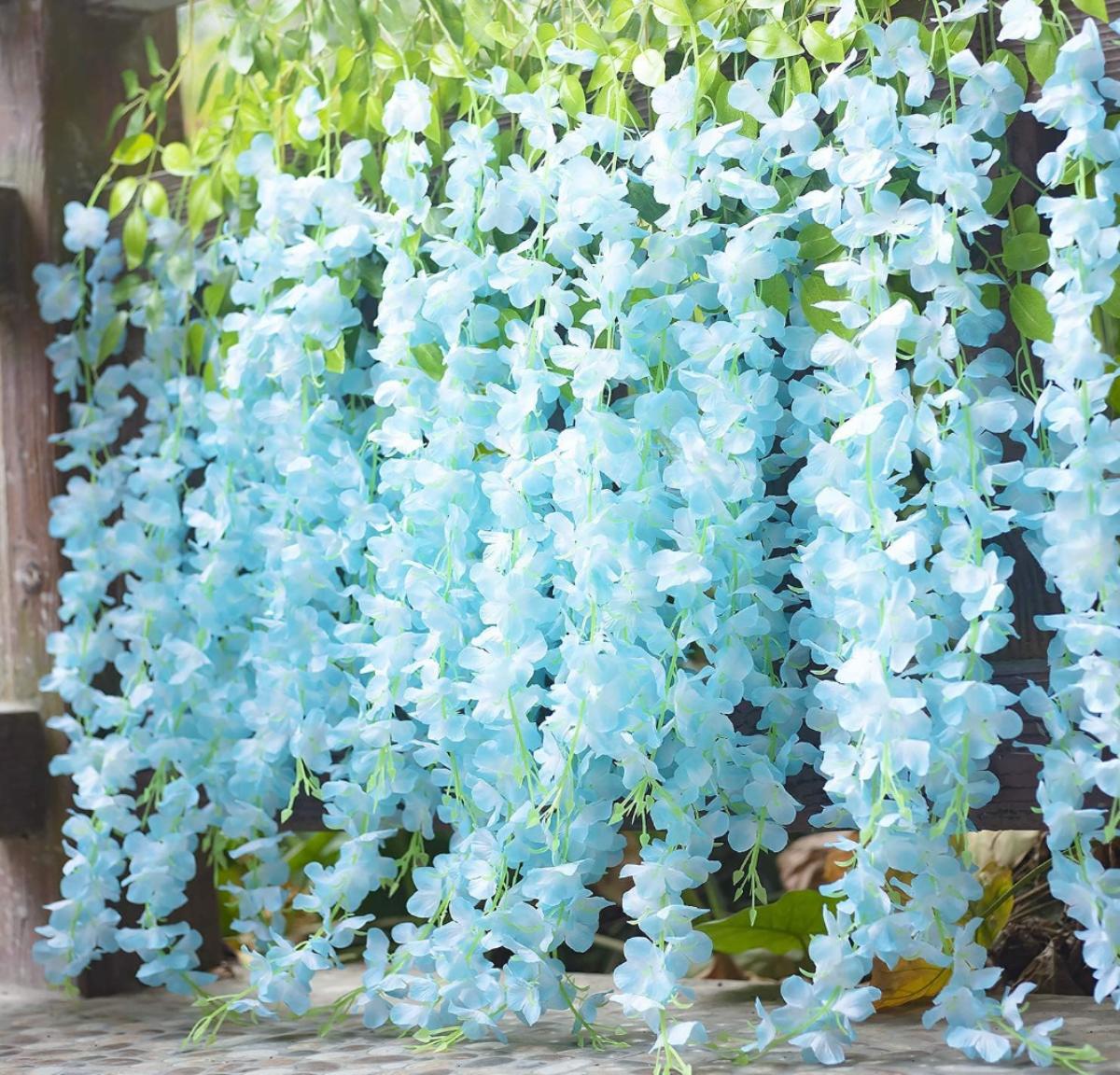 8pcs Artificial Blue Wisteria Flowers Vine Ratta Hanging Garland Silk ...