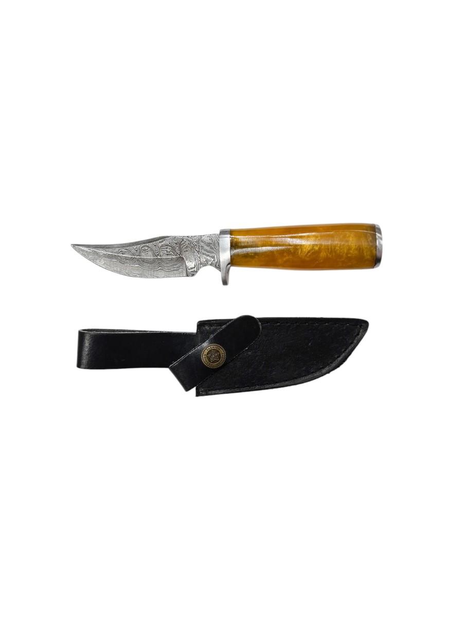 G - Orange Handle Handmade Damascus Steel Fixed Blade Knife w/Brass ...