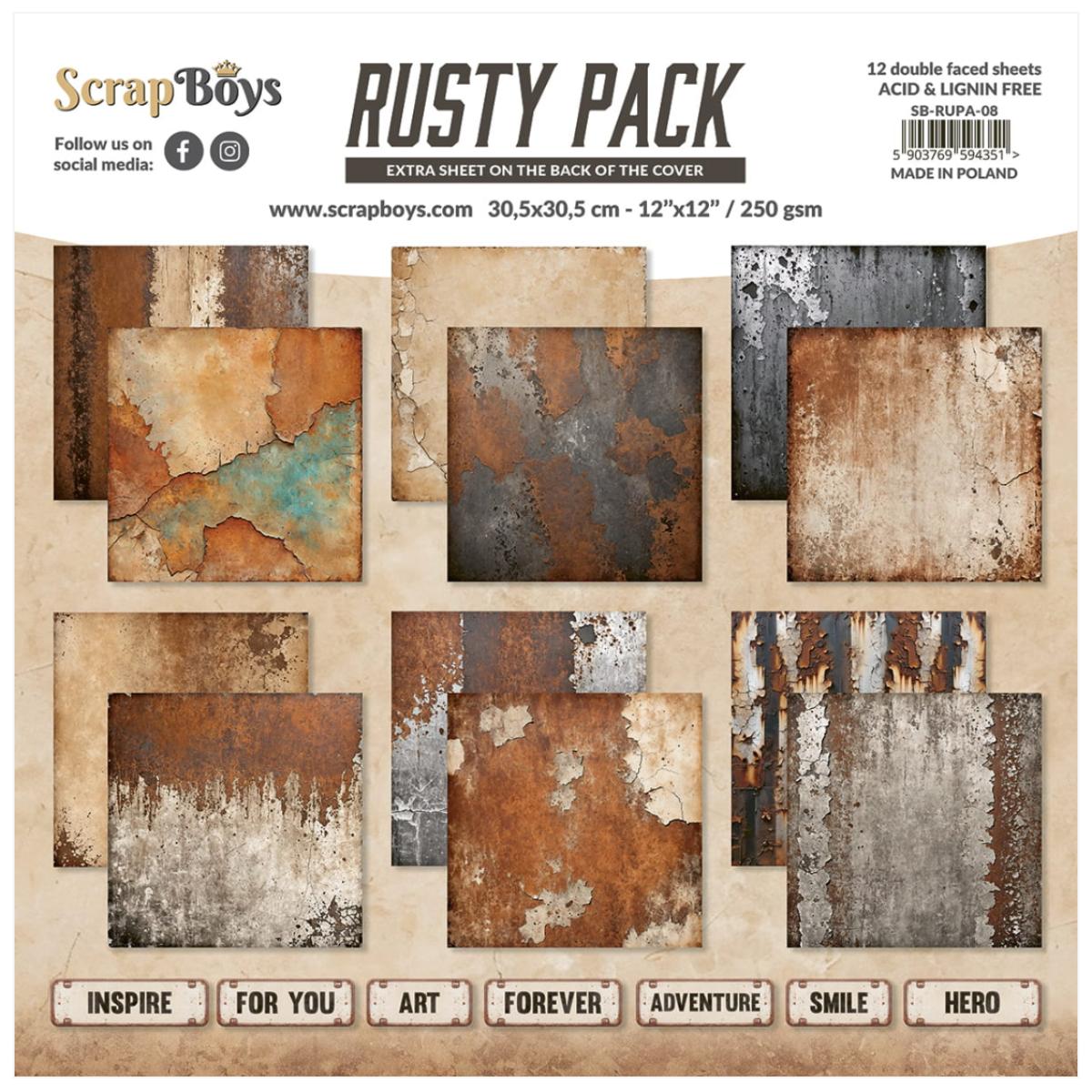 ScrapBoys Rusty 12" x 12" Pack Scrapbook Cardmaking 12 Double Faced ...