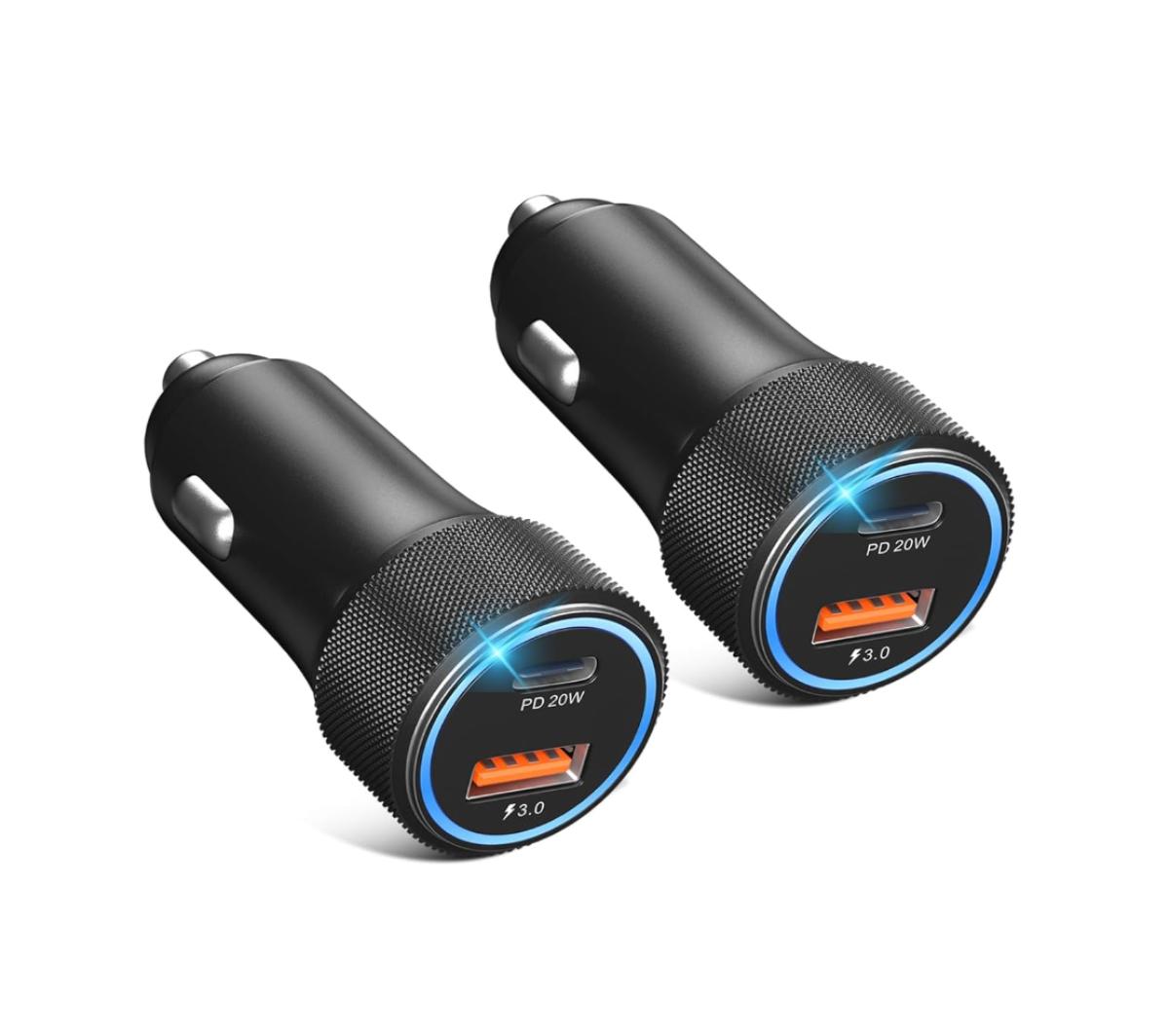 2-Pack USB C Car Chargers - 38W 12V USB Car Phone Charger Adapter PD/QC Fast Charging Cigarette ...