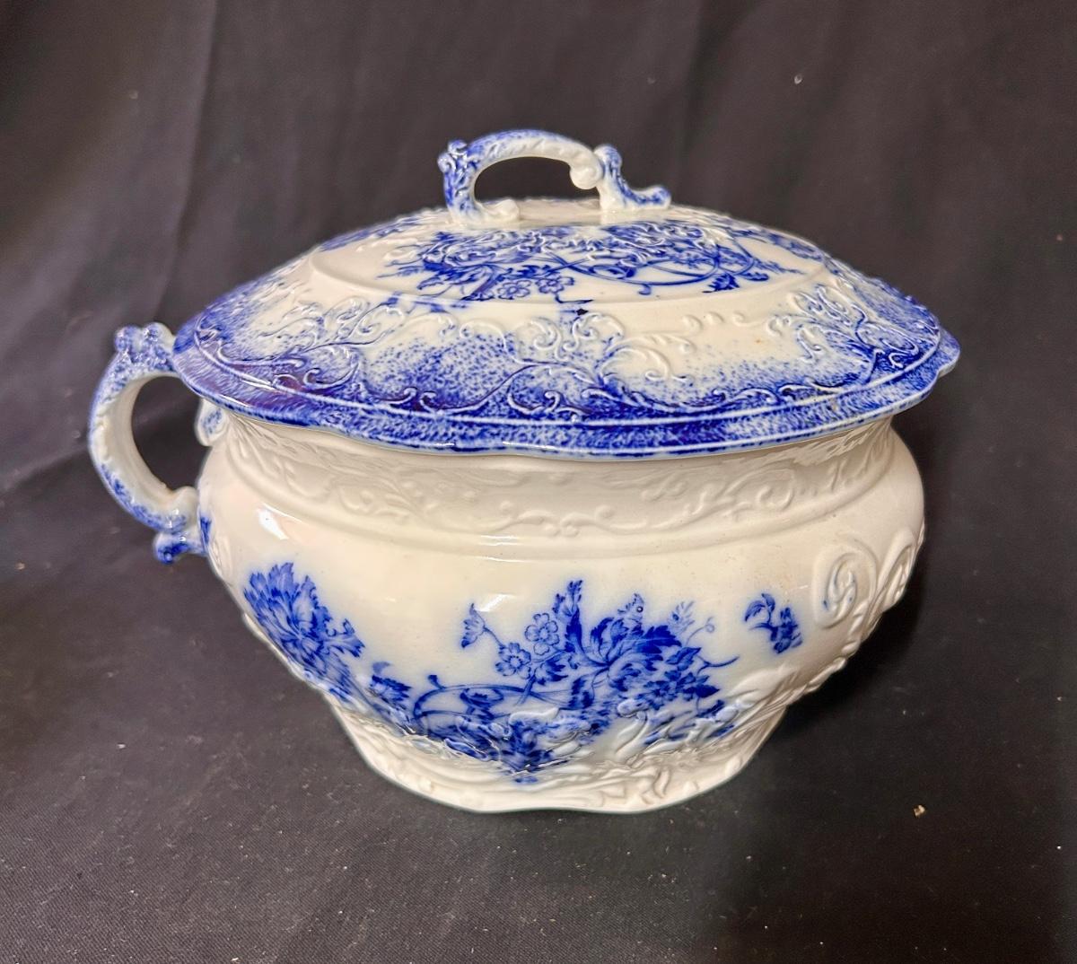 Antique Grindley flow blue semi porcelain chamber pot | EstateSales.org