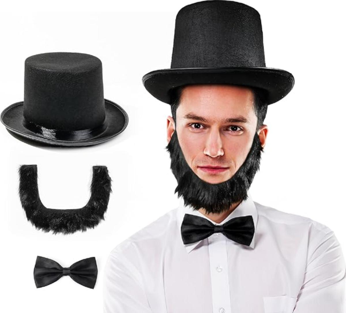Abraham Lincoln Costume- 3 Pcs Black Top Hat Costume Set with Authentic ...