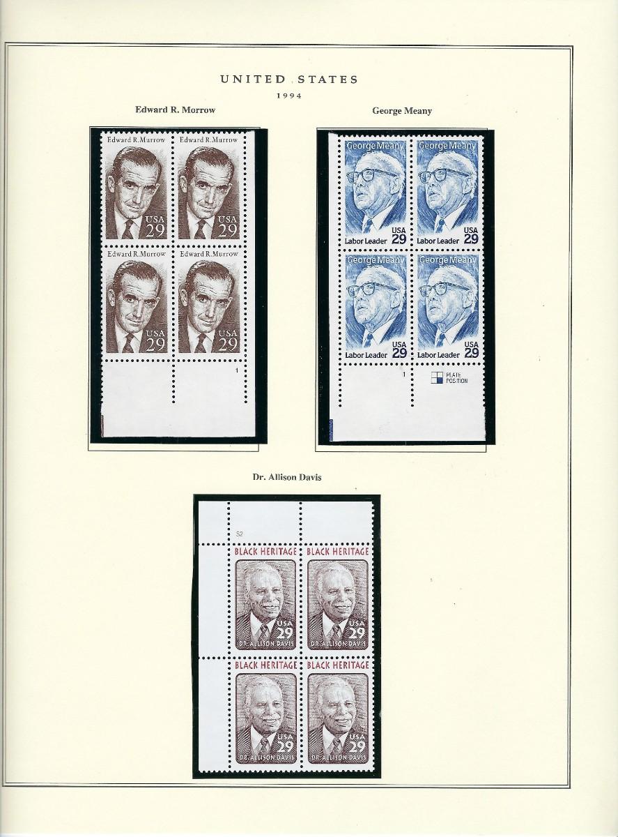 1996 US stamp collector sheet featuring Edward R. Murrow, George Meany ...