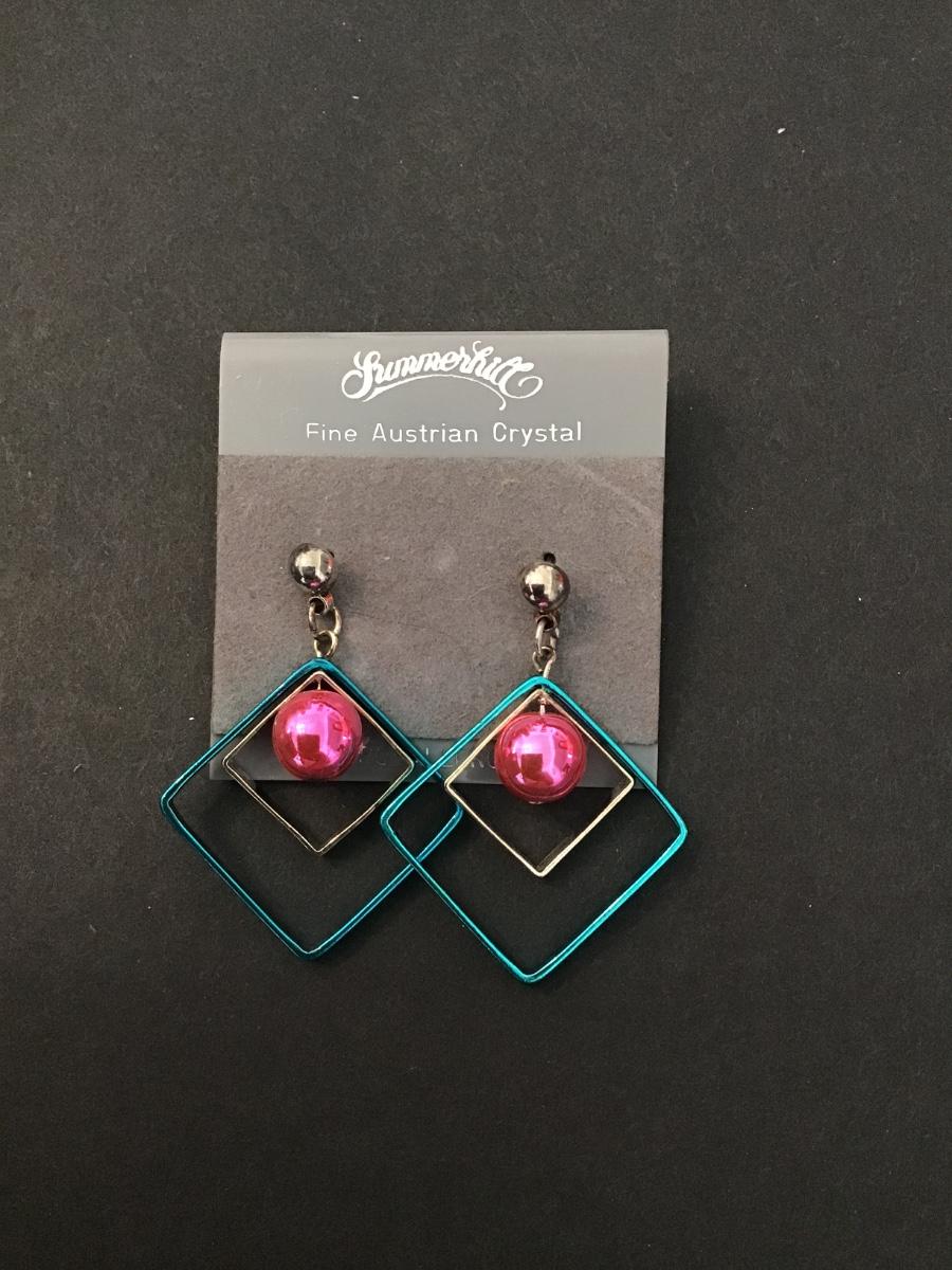 Blue and pink metal dangle vintage earrings | EstateSales.org