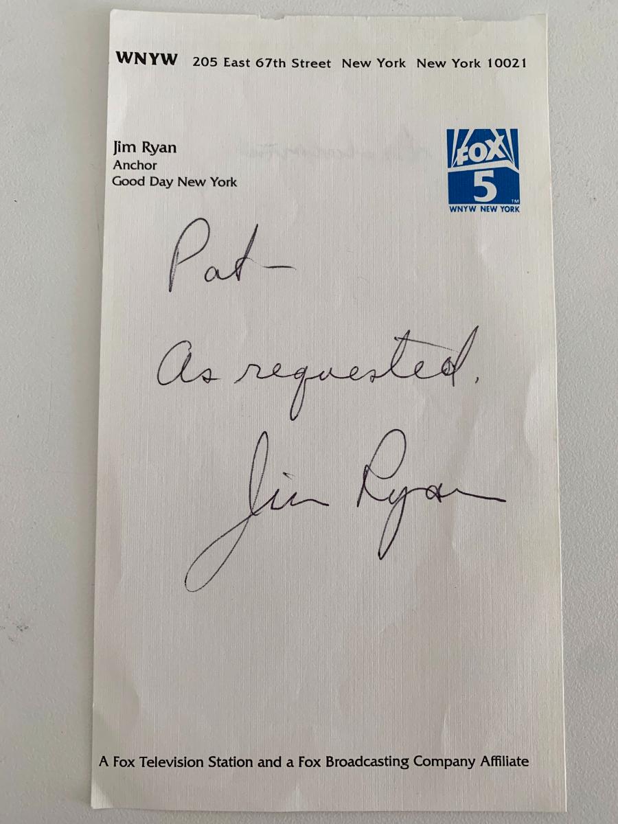 TV Anchor Jim Ryan original signature | EstateSales.org
