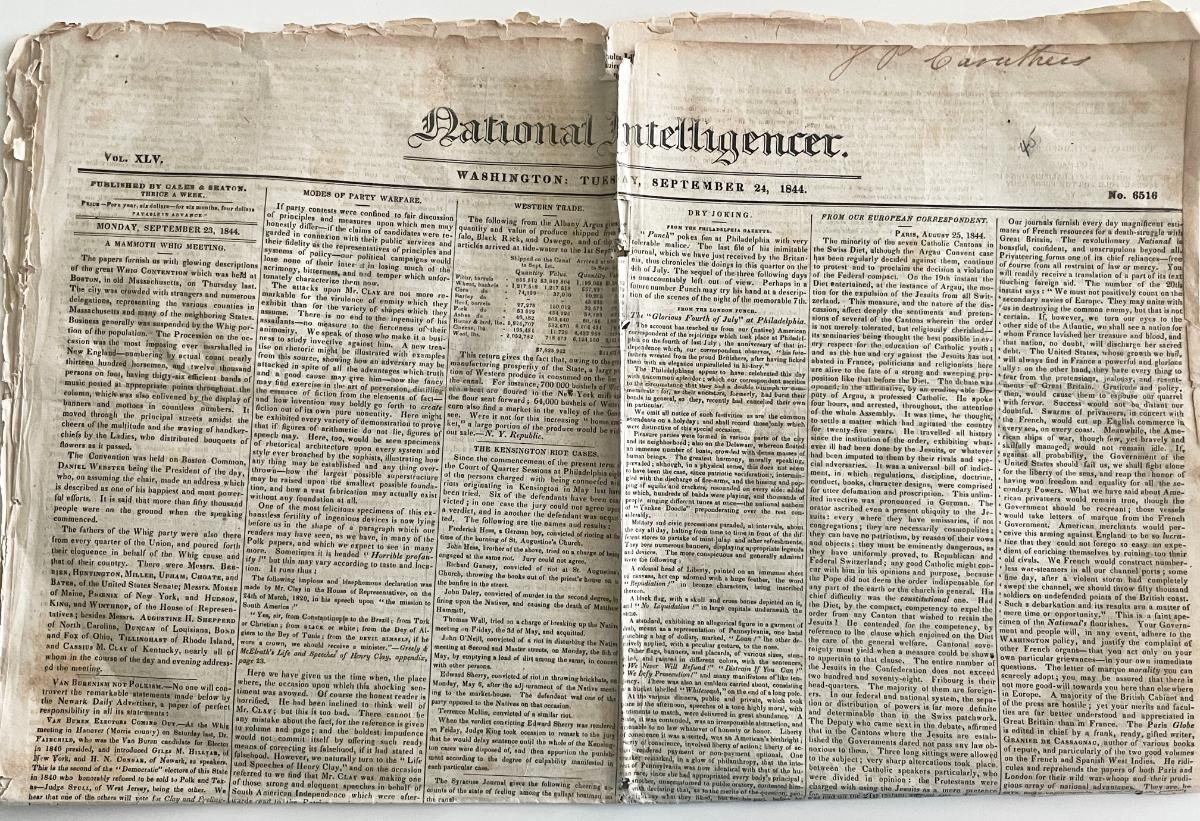 1844 Original Vintage National Intelligencer Newspaper - Washington ...