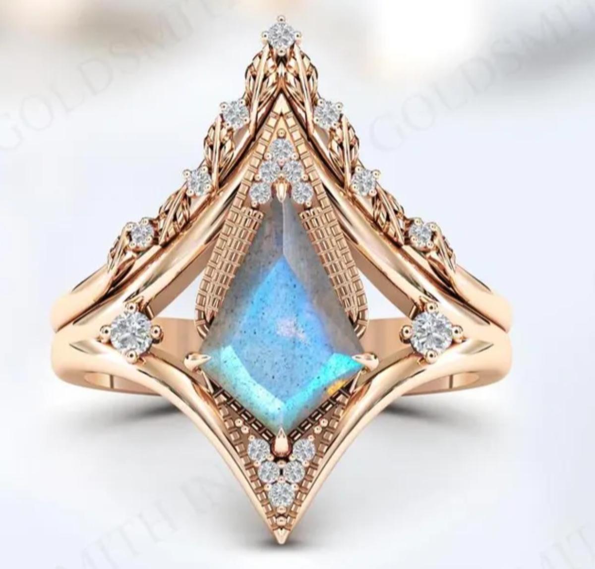 Kite Cut Labradorite Rose Gold Bridal Wedding Set | EstateSales.org