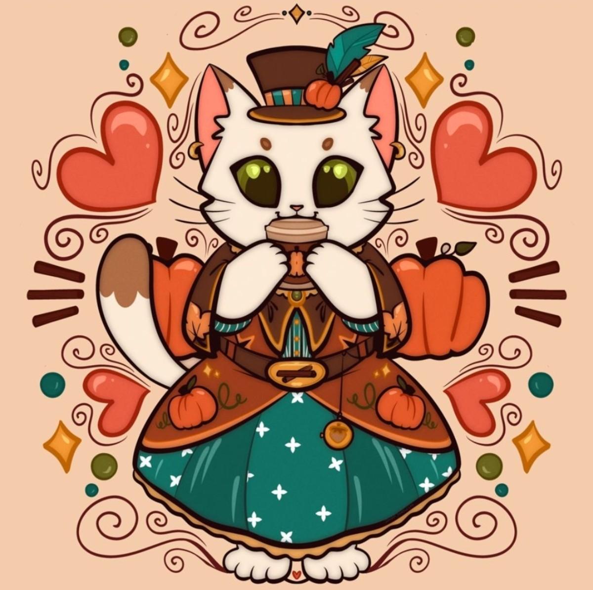 Pumpkin Spice Cat - DAT - Matte Print 8x8 | EstateSales.org